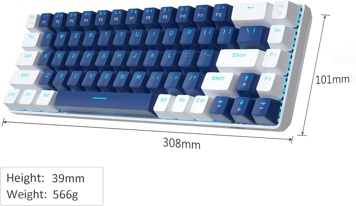 MageGee MK-BOX 68 Key Mechanical Portable Gaming Keyboard, Blue / Blue ...