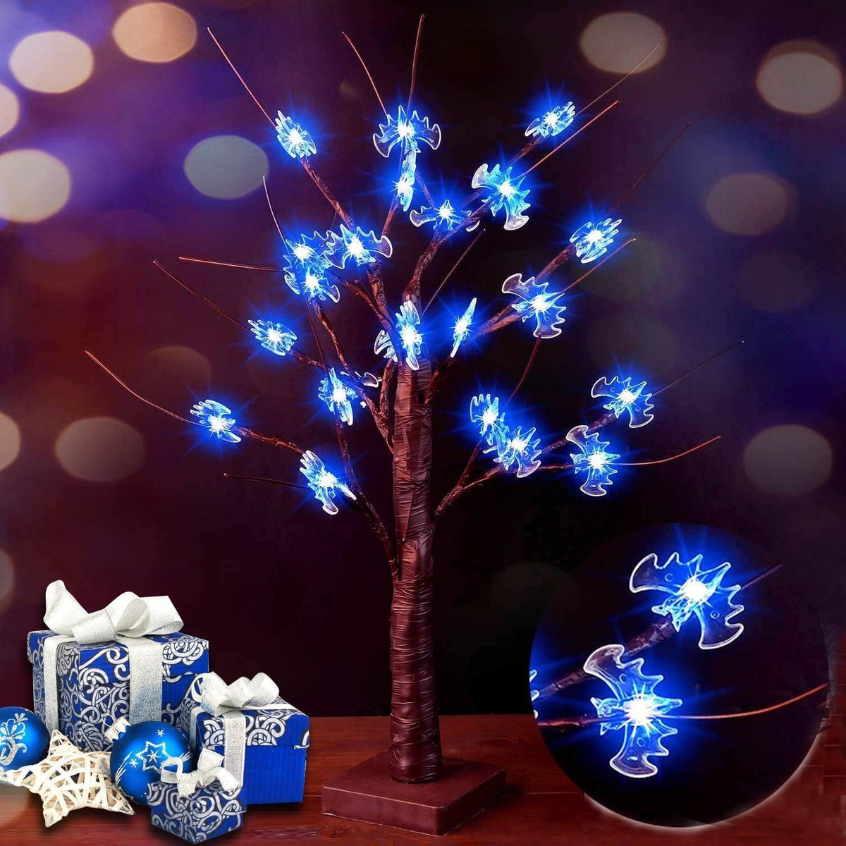 LED Light Tree 2FT 24LT Bat Brown Tree Branch Blue Light Spooky Tablet ...