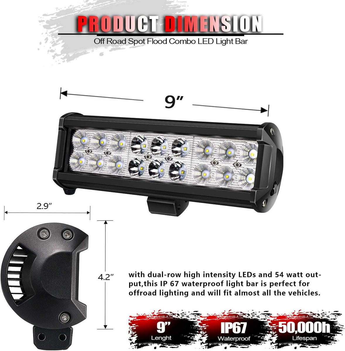 TURBO SII LED Light Bar 9 inch 54W Led Light Pods Off-road Driving Lig ...