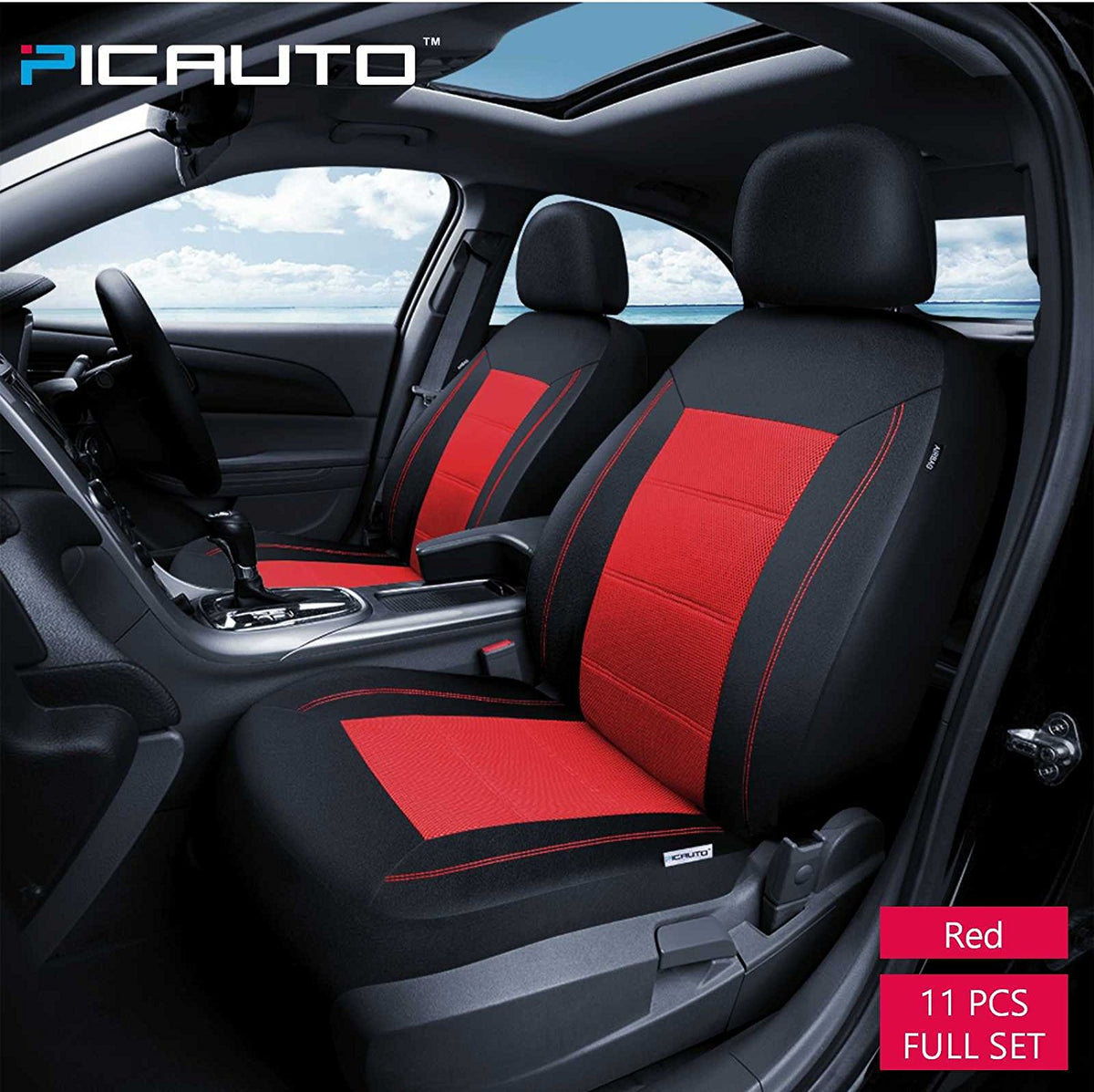 WOW AUTO Universal Fit Full Set Mesh and Leather Car Seat Cover (Red ...