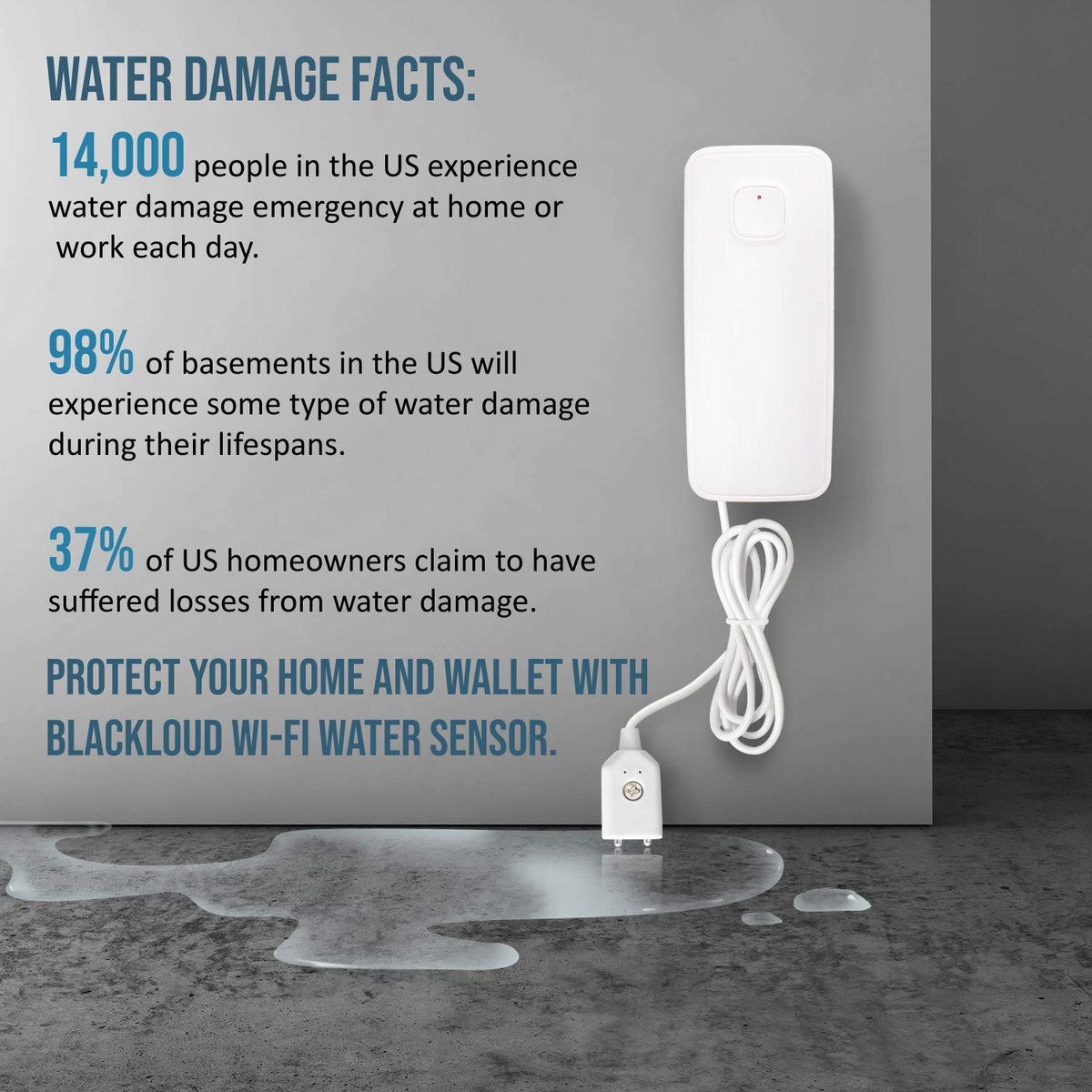 Blackloud Smart Wi-Fi Water Sensor and Leak Detector, App Alerts, Batt ...