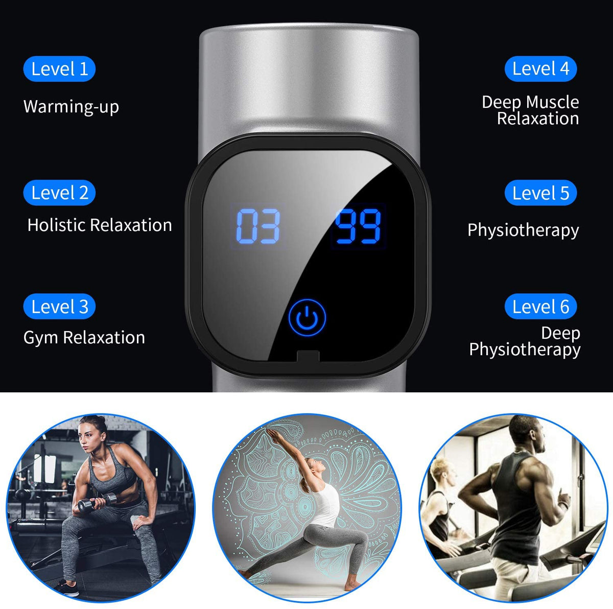 Massage Gun Percussion Massager Deep Tissue Muscle + 6 Heads & Carryin ...